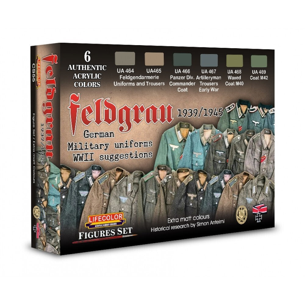 LifeColor CS55 Feldgrau 1939/45 German Uniforms Paint Set (22ml x 6 ...